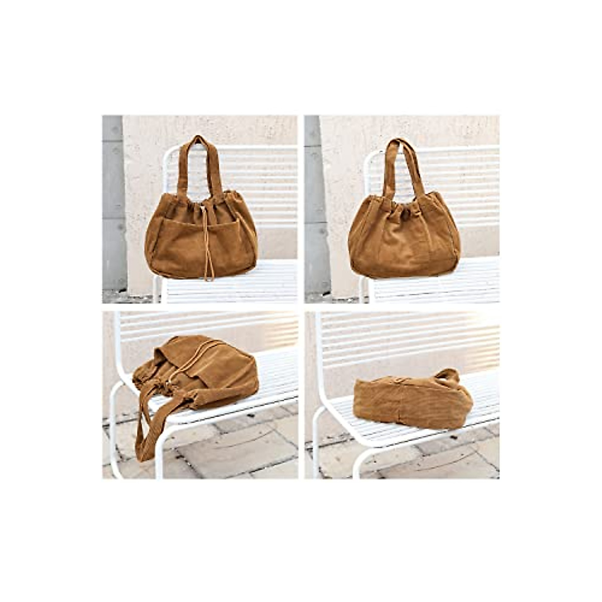 Ulisty Women Large Capacity Corduroy Drawstring Tote Bag Pockets Shoulder Bag Casual Handbag Hobo Bag Shopping Bag red