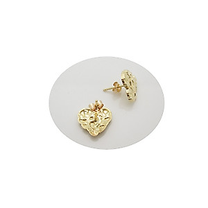 10K Yellow Gold Diamond Cut Nugget Heart Earrings
