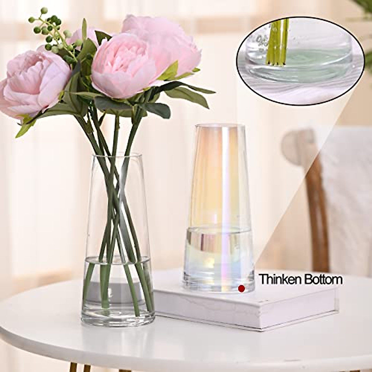 WellSign Clear Glass Vases for Flowers Decor, 8 Inch Modern Ins Boho Handmade Vases for Centerpiece Table Home Indoor Decor, Ins Boho Style Vase for Wedding Housewarming and Thanksgiving Day Gift