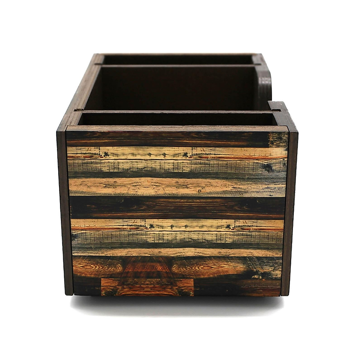Bar Caddy - Rustic Wood Planks Design - 3 Compartment Caddy