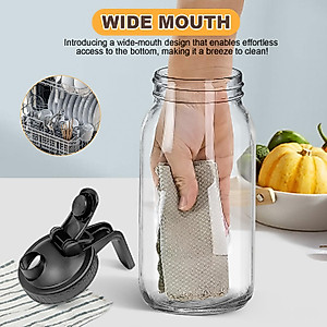 UYEIKMLOP 64 OZ Mason Jars with Lid, Glass Pitcher Double Leak Proof with Pour Spout Handle, 2 Quart Wide Mouth Breast Milk Pitcher for Fridge, Creamer Container for Coffee, Sun Tea(Black,1 Pack)