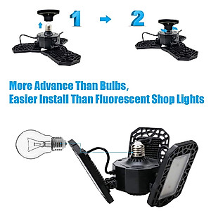 Tipace 2-Pack LED Garage Lights 80W E26 8000LM Deformable Ceiling Lighting LED Light Bulbs for Workshop Warehouse Lights with Adjustable Panels 6000K