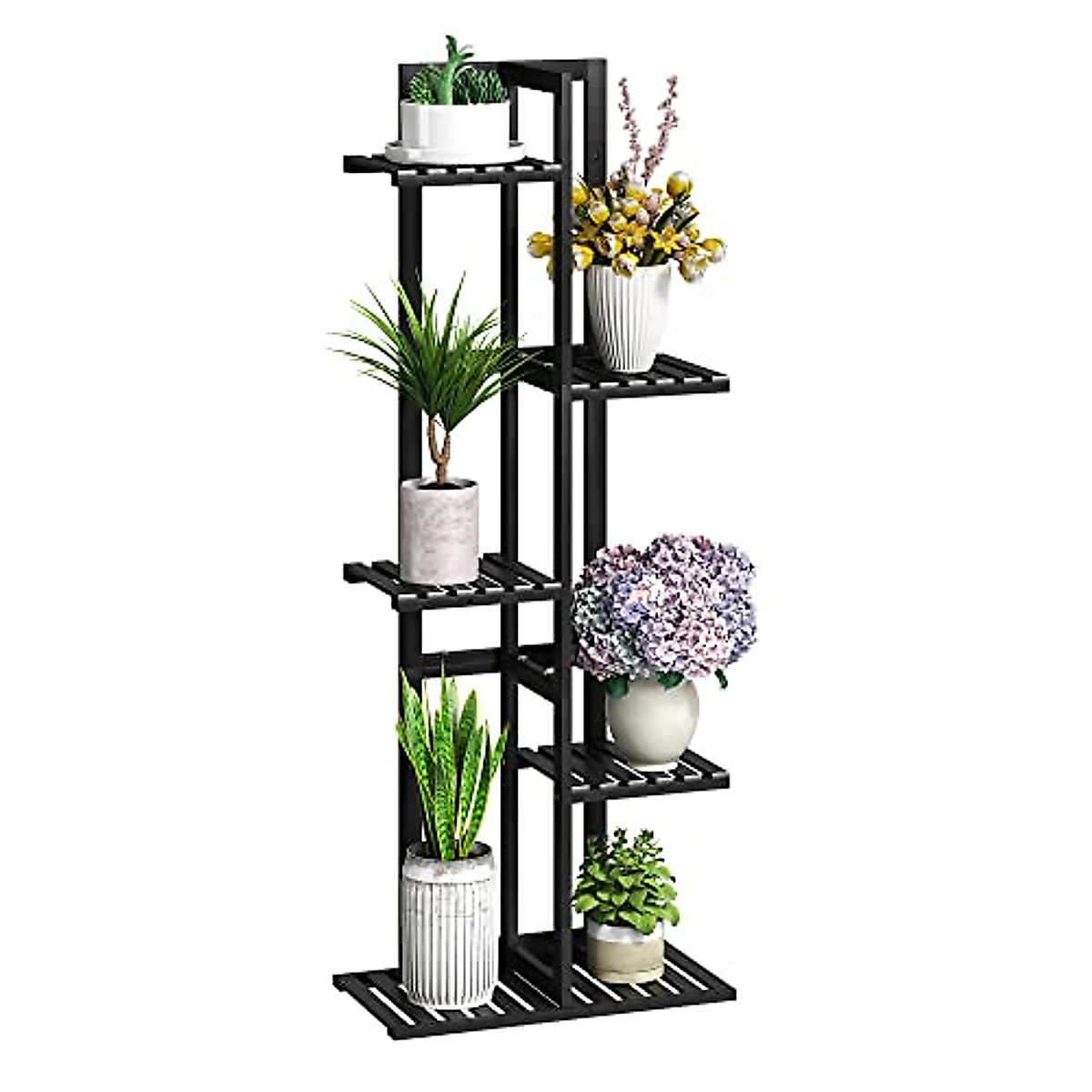 BMOSU Plant Stand For Indoor Corner Tall Plant Shelf 6 Potted Flower Bamboo Plant Stands Holder Shelf Plants For Outdoor Plant Rack Potted Plant Holder Display Rack For Living Room Balcony Bedroom(Black)