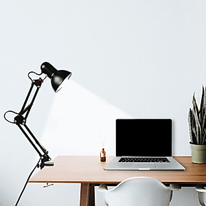 Desk Lamp,Swing Arm Desk Lamp with Clamp,Eye-Caring Reading Light,LED Bulb,79 Inch Cord,for Reading,Craft,Home,Office (Black)