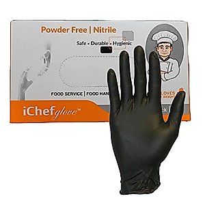 ichef glove 100 count Food Service Food Handling Nitrile Gloves Black Powder Free (Medium)