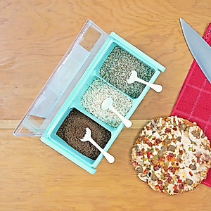 Southern Homewares 3 Container Spice Pot Blue Acrylic with Spoons and Lid Seasoning Box Spice Serving Box Table Service