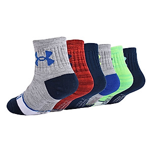 Under Armour Boys Multi Pack Quarter Sock, Color Block, 2T-4T