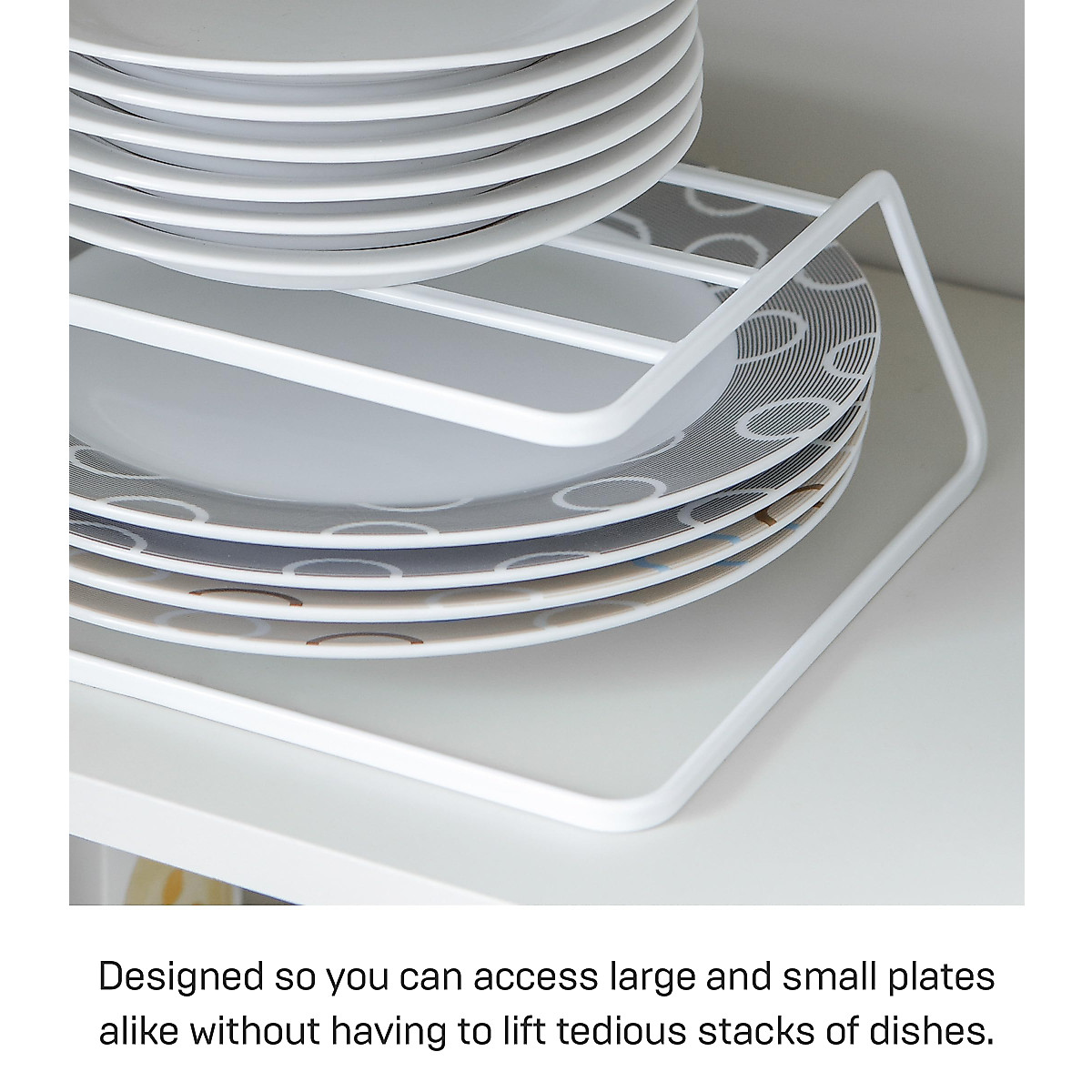 Yamazaki Home Dish Shelf Organizer & Storage for Kitchen Cabinets | Steel | Riser, One Size, White