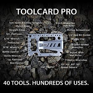 Toolcard Pro with Money Clip - 40 in 1 Credit Card Multitool Card - Sleek Minimalist Stainless Steel Wallet Card and Money Clip by Lever Gear (Silver)