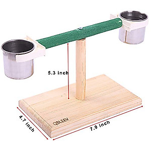 QBLEEV Bird Play Stands with Feeder Cups Dishes, Tabletop T Parrot Perch, Wood Bird Playstand Portable Training Playground, Bird Cage Toys for Small Cockatiels, Conures, Parakeets, Finch