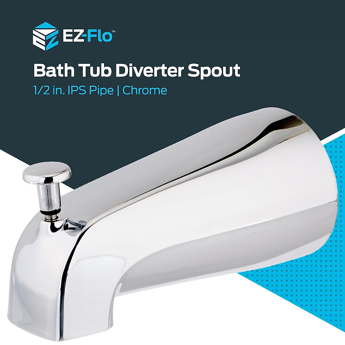 EZ-FLO 5-3/8 Inch Zinc Bath Tub Diverter Spout, 1/2 Inch IPS Pipe, Chrome, 15083