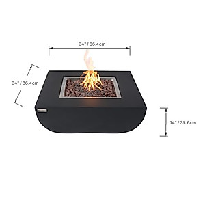Aurora Concrete Fire Pit 34" x 34" Outdoor Patio Firepit Includes Lava Rocks Modern Fire Pits & Outdoor Fireplaces for Garden, Deck, Indoor & Outdoor Heating