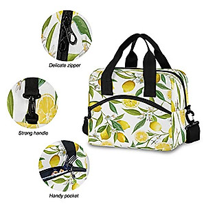 Lemom with Flower Lunch Bag Lunch Bag for Girls Boys Women Men,Insulated and Water-resistant Thermal Cooler Bag with Adjustable Strap for School Office Picnic