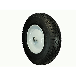 2 New HORSESHOE 4.80/4.00-8 Flat-Free Wheelbarrow Cart 16" Universal Black Cross Wheels w/Grease Fitting, Center Hub 3.25"-6", Installed 3/4" Bearing with Extra 5/8" Bearing