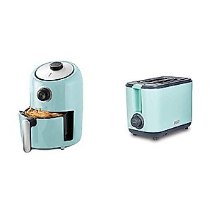 Dash Compact Air Fryer Oven Cooker, 2 Quart - Aqua & DEZT001AQ 2 Slice Extra Wide Slot Easy Toaster with Cool Touch + Defrost Feature, for Bagels, Specialty Breads & other Baked Goods, Aqua