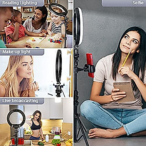 PHOPIK Selfie Ring Light with Tripod Stand:Cell Phone Ring Light Stand for Video Conference Lighting/Zoom Lighting/Makeup/Live Stream-Mini Phone Camera Ringlight for YouTube Video/Photography