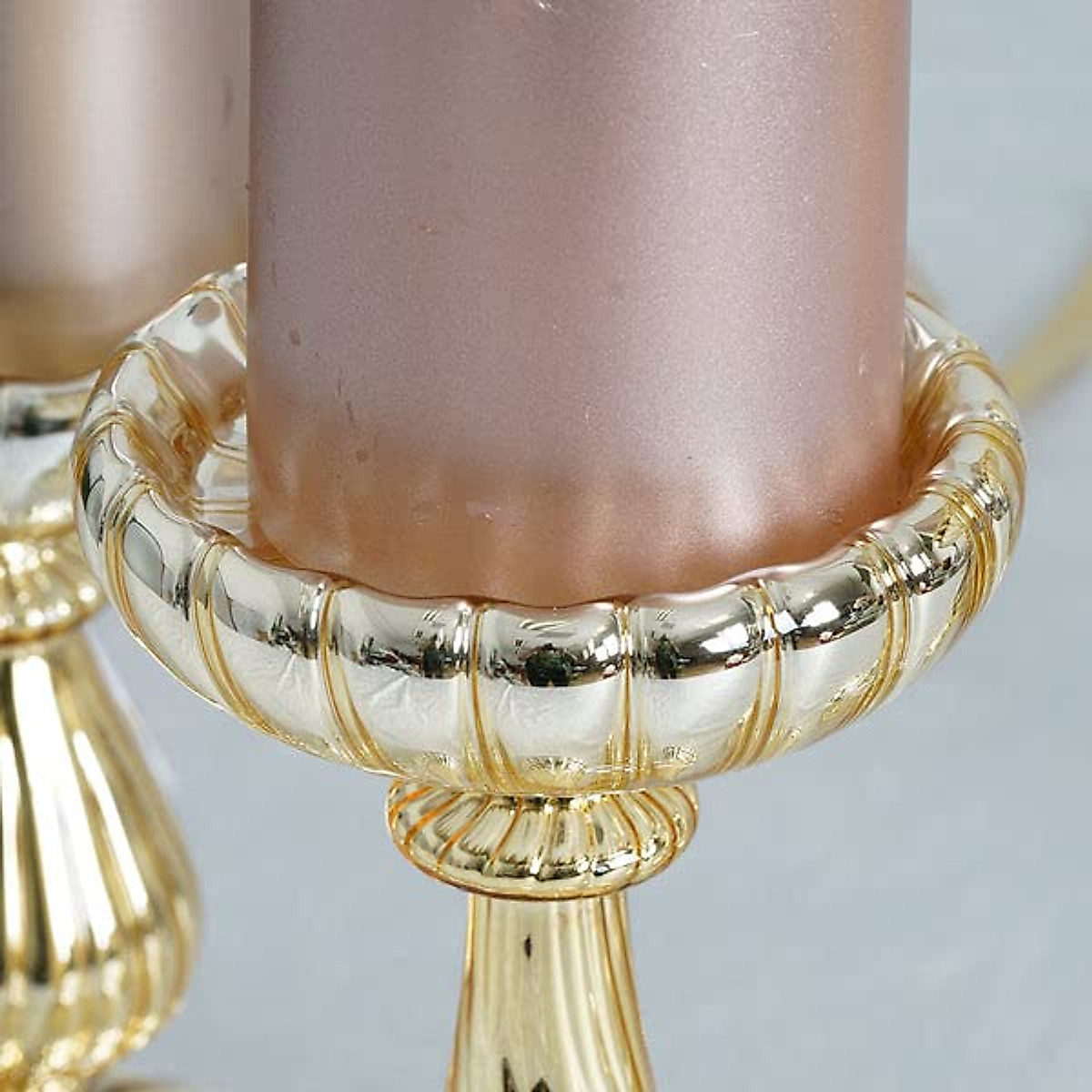 TABLECLOTHSFACTORY Set of 3 Gold Mercury Glass Pillar Candle Holders - 7" | 8.5" | 10"