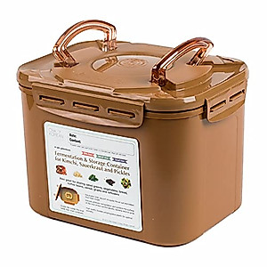 Crazy Korean Cooking Premium Kimchi, Sauerkraut Fermentation and Storage Container with Inner Vacuum Lid, Sandy Brown, 2.2 Gallon (8.5 L)
