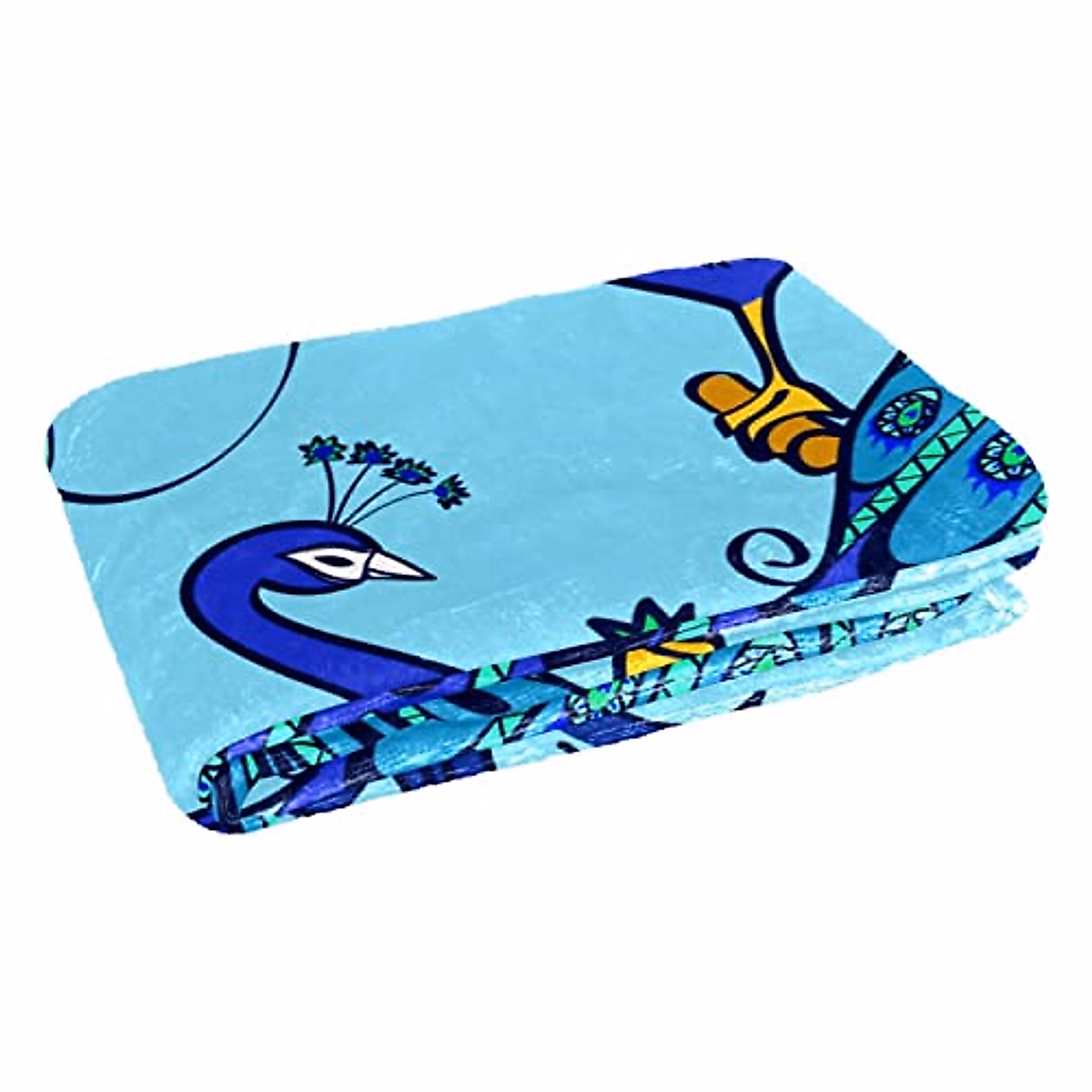 Plush Blanket Throw Blanket Warm Cozy Soft Microfiber Blankets, Blue Peacock Cartoon Retro Pattern