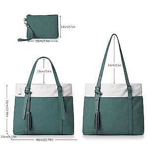 Tote Bag Women,Cute School Bag Bookbag for College,Small Work Purse with Pockets Laptop Compartment 15.6in,Canvas Zippered Shoulder Bag for Teacher Nurse,Green