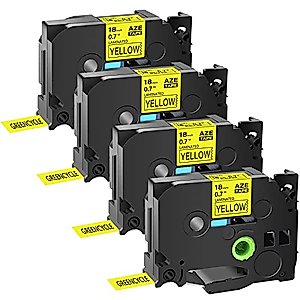GREENCYCLE 4 Pack Black on Yellow Laminated Label Tape Compatible for Brother AZE 641 TZE 641 TZe641 TZe-641 3/4 inch 18mm 26.2 ft for PT-H300 PT-P700 PT-D600 PT-D400 Labeling Maker
