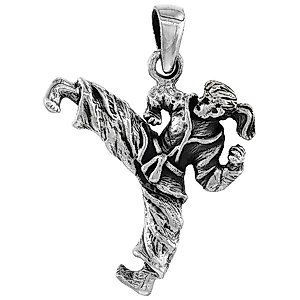 Sterling Silver Martial Arts Karate Pendant, 1 1/16 inch tall