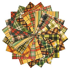 Whaline 45Pcs Cotton Autumn Fat Quarters Fabric 15 Design Fall Spice Plaids Fabric Squares Quilting Fabric Patchwork Precut Quilt Charm Squares for Harvest Thanksgiving DIY Crafts Sewing, 6 x 6 Inch