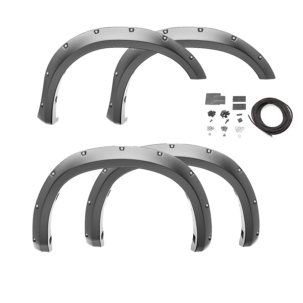 Bushwacker Pocket/Rivet Style Front & Rear Fender Flares | 4-Piece Set, Black, Smooth Finish | 40932-02 | Fits 2007-2013 Chevrolet Avalanche w/ 5.3' Bed