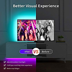 Hiromeco Bluetooth 21FT TV LED Backlight for 82 95 Inch, USB TV Background Lights Kit with APP Control, Music and Multiple Scene Mode, 16 Million Colors Changing Lights for PC Monitor Gaming Room.