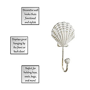 47th & Main Coastal Cast Iron Wall Hook, 3.93" L x 7.87" H, White Shell
