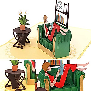 CUTE POPUP - Happy Mother's Day Pop Up Card, Women's Day Card, 3D Lovely Girl Reading Card, Pop Up Cards Thinking of You, Meditation Card for Women, Mom, Wife to Enjoy Wonderful Life 6''x6''