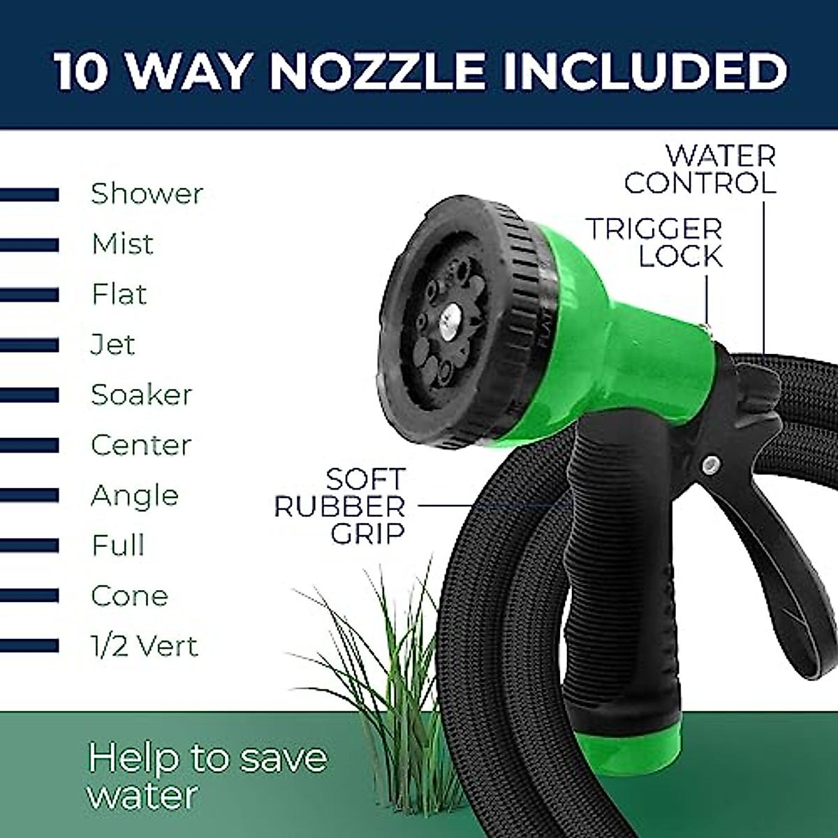 LightHose Garden Hose, NON-EXPANDABLE Garden Hose, Super Light Weight Hose, No Burst, 3/4 inch Solid Brass Connectors, 50 Ft, Black