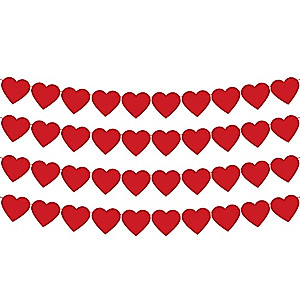 Felt, Red Heart Garland for Valentines Day Decor - Pack of 40, No DIY | Valentine Garland for Valentines Day Decoration | Galentines Day Decorations | Heart Garland, Romantic Decorations Special Night
