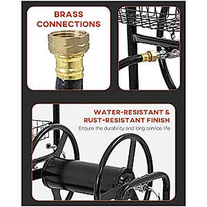 Garden Hose Reel Cart with Wheels for Outdoor Holds 300-Feet of 5/8-Inch Hose Yard Water Planting Truck w/Storage Basket, Heavy Duty Metal Garden Lawn Water Truck 4 Wheels, Black