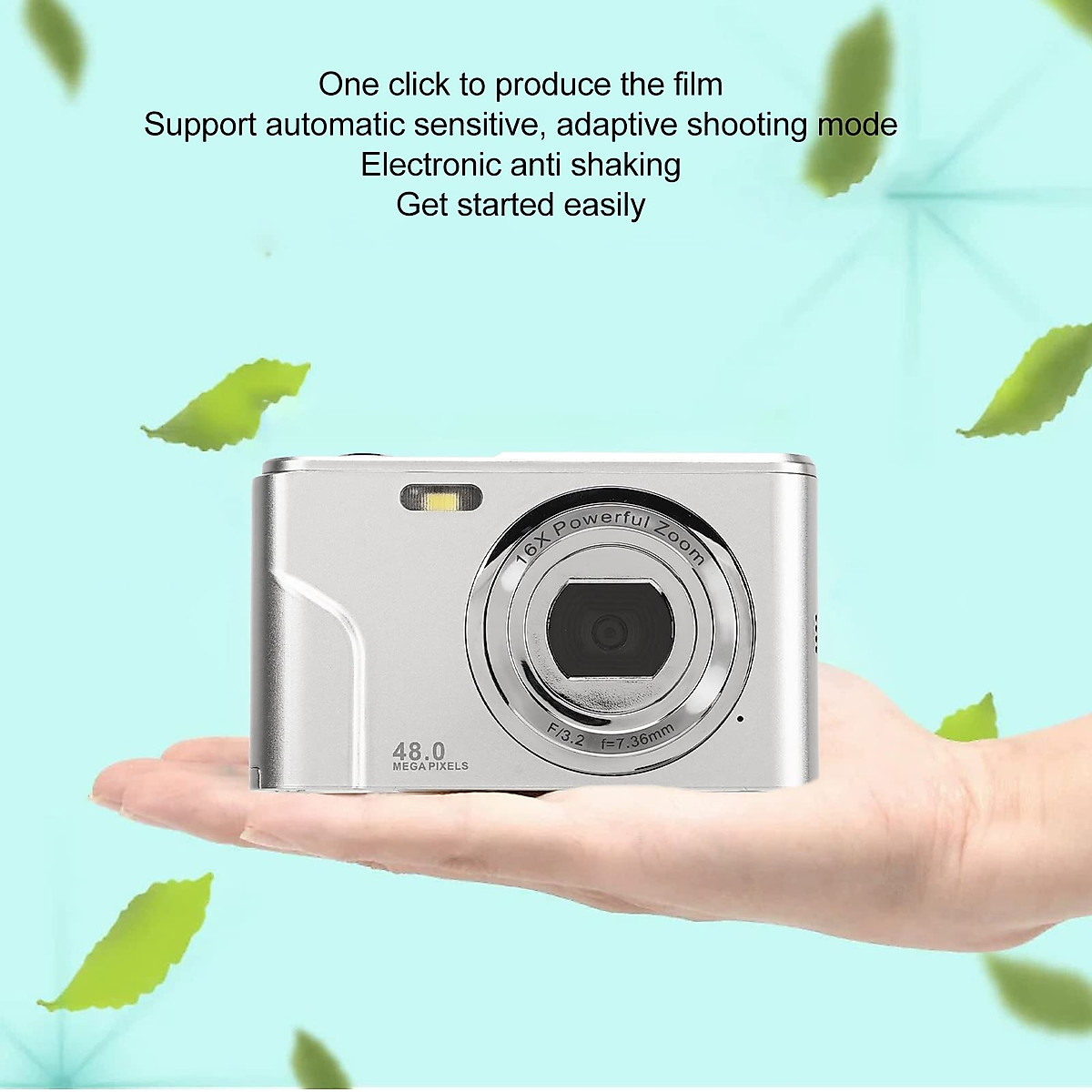 Digital Camera, 1080P HD 2.4 Inch IPS Display Mini Compact Pocket Camera with 16X Zoom, Portable and Rechargeable Video Camera for Adults, Students, Kids, Travel (Space Silver)