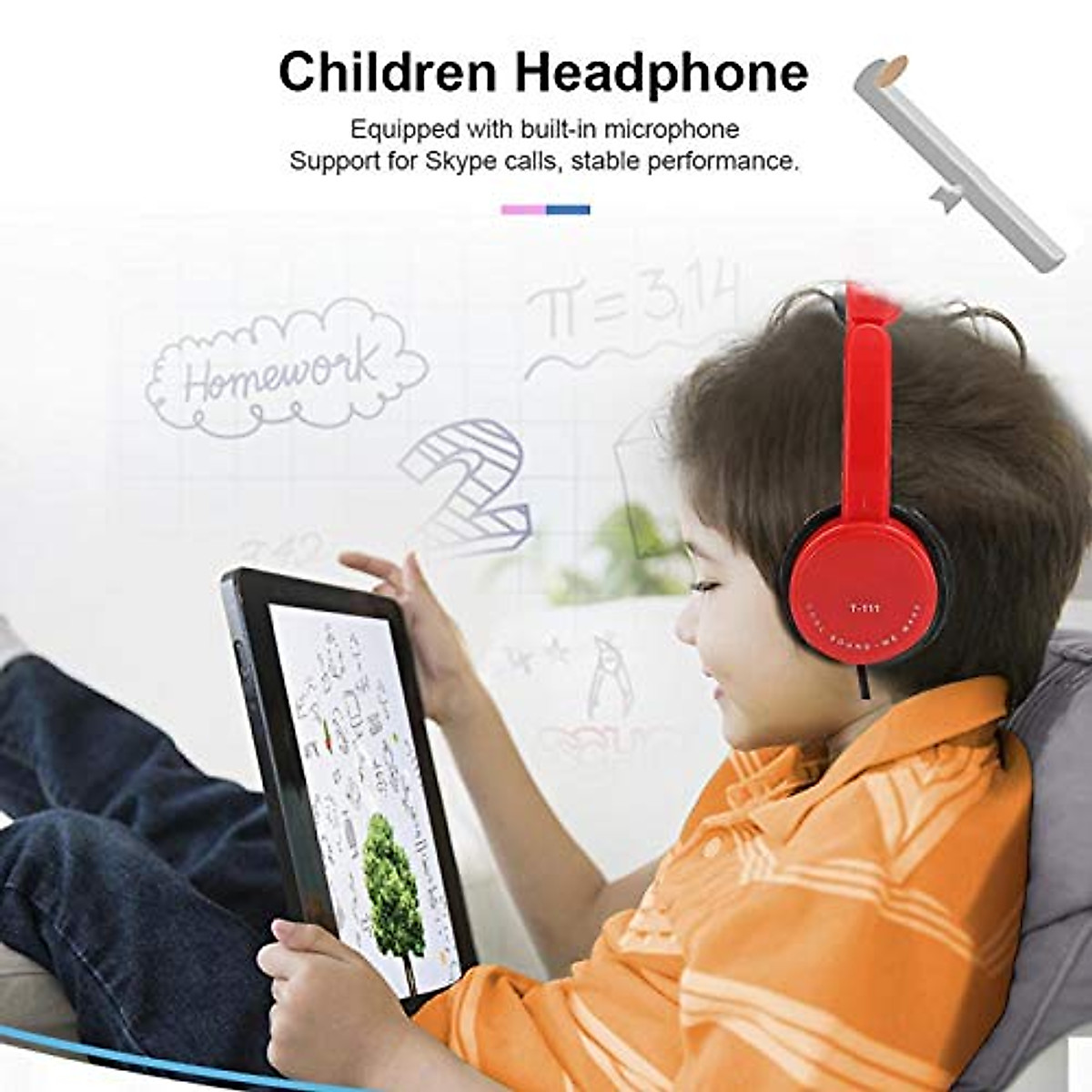 Demeras Kids Headphones Foldable Wired Headset Children Headphone with Microphone Boys Girls On Ear Headset for Online Learning (red)