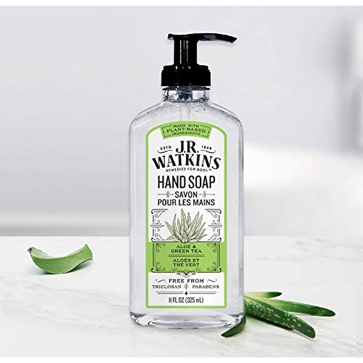 J.R. Watkins Gel Hand Soap, Scented Liquid Hand Wash for Bathroom or?Kitchen, USA Made and Cruelty Free, 11 fl oz, Aloe & Green Tea