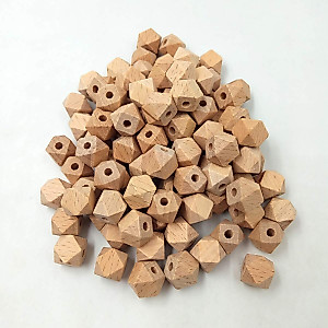 Natural Wood Geometric Hexagon Beads 10mm Polygon Ball Wooden Loose Spacer Beads for Crafts DIY Jewelry Making (10mm-100pcs)