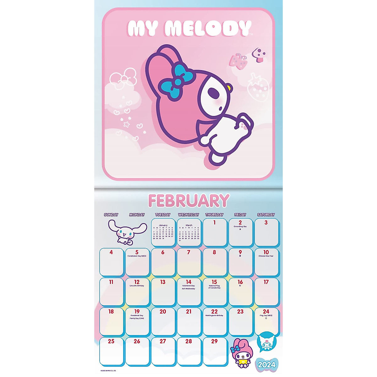 2024 Hello Kitty Mini Wall Calendar & Push Pins