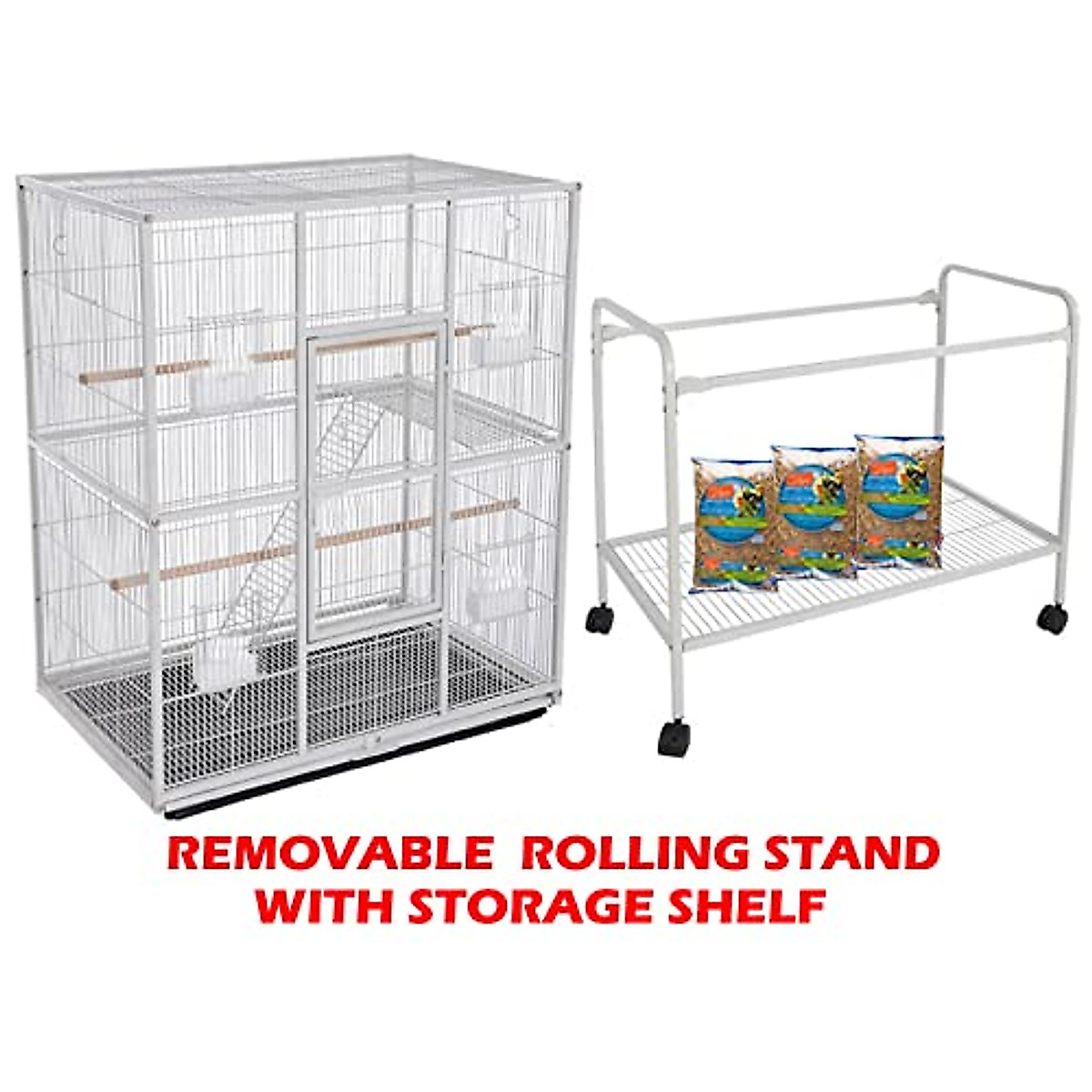 64" Extra Large Wrought Iron Breeding Flight Canary Parakeet Cockatiel Lovebird Finch Cage Side Nesting Doors with Removable Rolling Stand