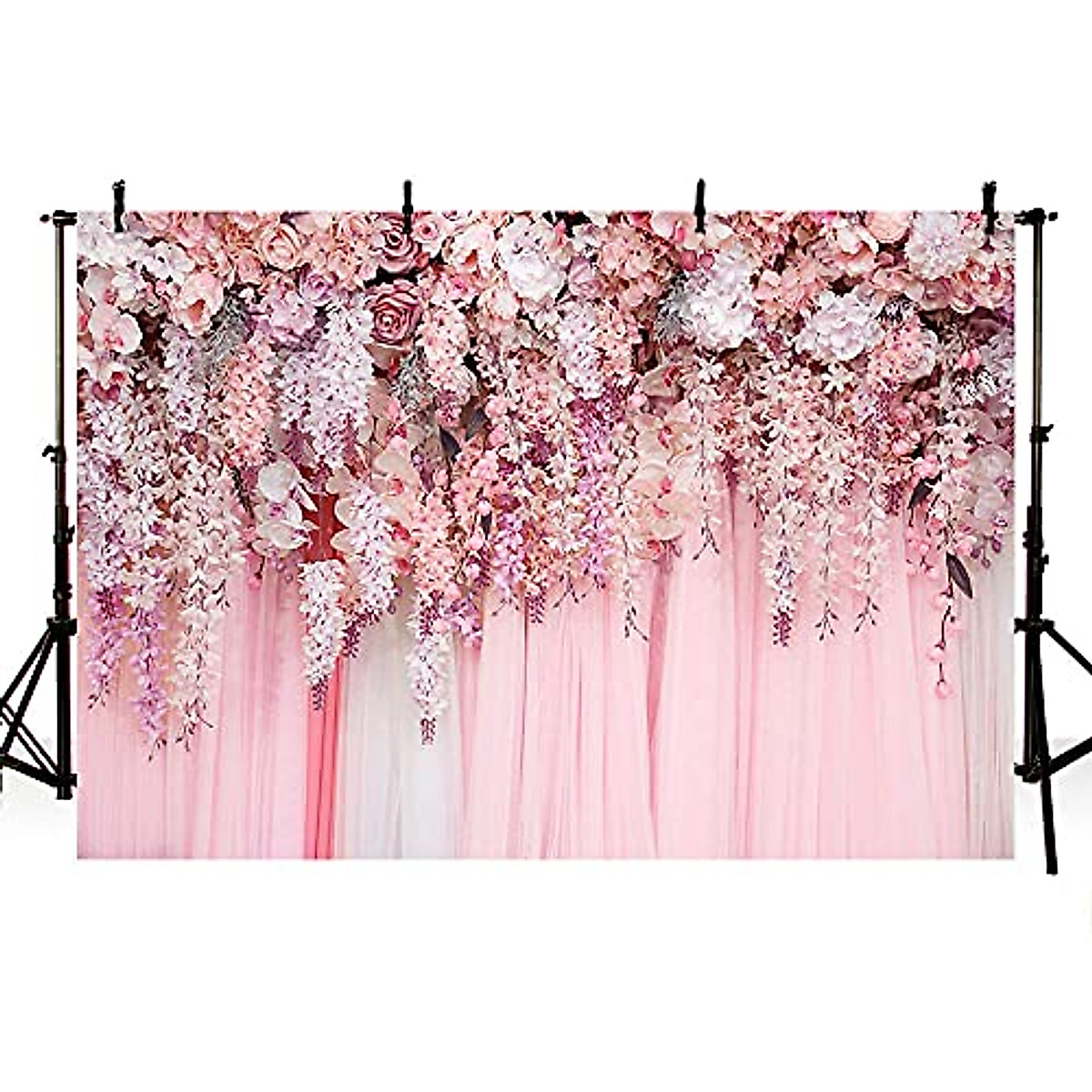 ABLIN 8x6ft Floral Backdrop Girl Pink Rose Flower Wall Decor Romantic Bridal Shower Wedding Anniversary Photo Background Floral Party Decorations Dessert Cake Table Banner Props