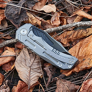 Miguron Knives M Nagain Folding Knife 3.5" M390 DLC Hand Hollow Ground Rubbed Satin Blade Dark Grey PVD Titanium Handle With Carbon Fiber Inlay Pocket Knife MGR-626BK