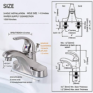 WOWOW Bathroom Faucet 1 Handle Low Arc Single Handle 4 inch Centerset Bathroom Sink Faucet with Pop Up Drain Assembly Basin Mixer Tap Brushed Nickel Vanity Faucets