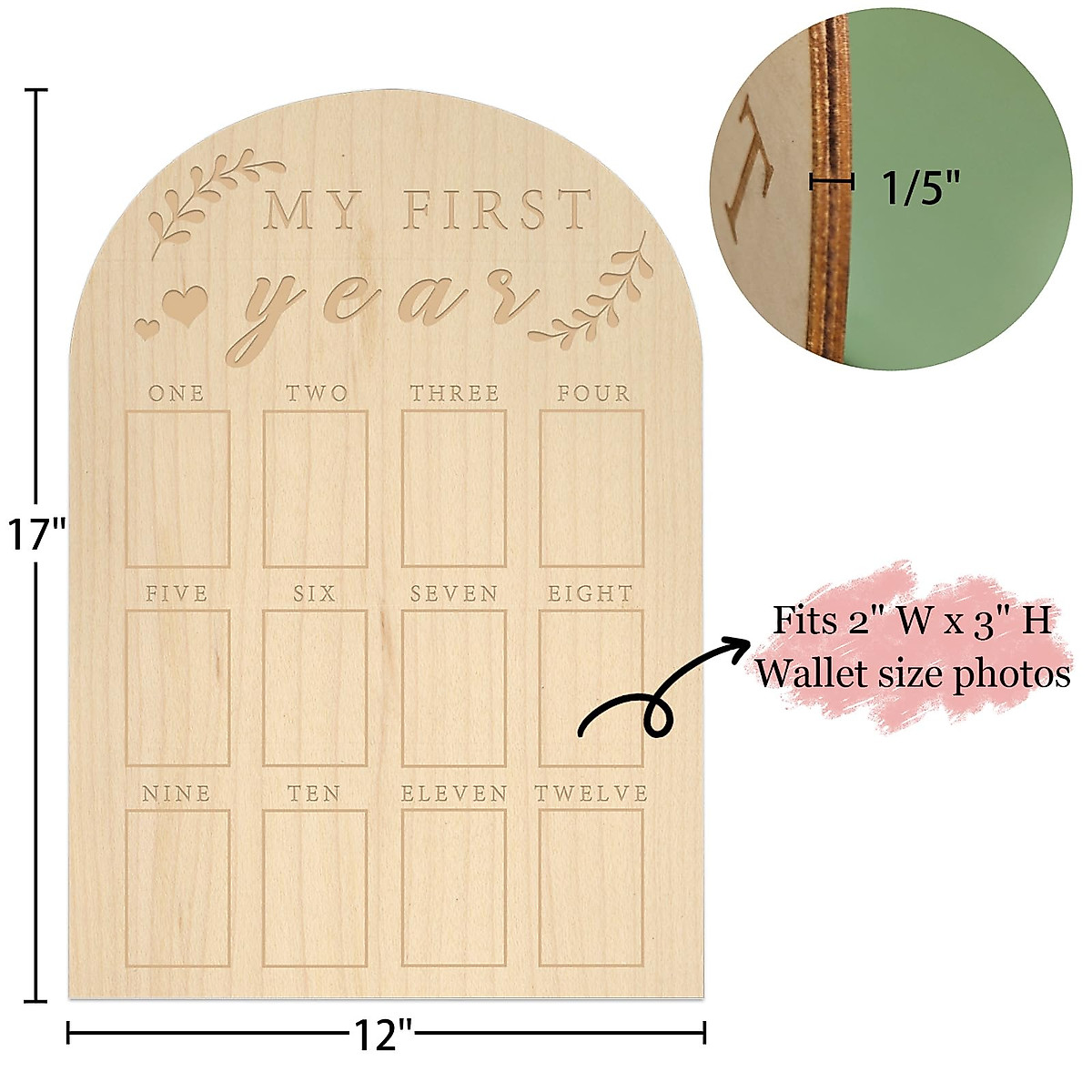 hongpar My First Year Photo Display Wood Board Baby's First Year Photo Frame Milestone Board 12 Months Baby Picture Frame 1st Birthday Nursery Decorations for Boy Girl Baby Keepsake Gift for Mom