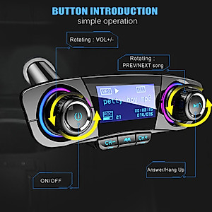 Bluetooth FM Transmitter Handfrees-Calling Radio Adapter Car Kit with Dual USB Port MP3 Player Support TF Card USB Flash Drive