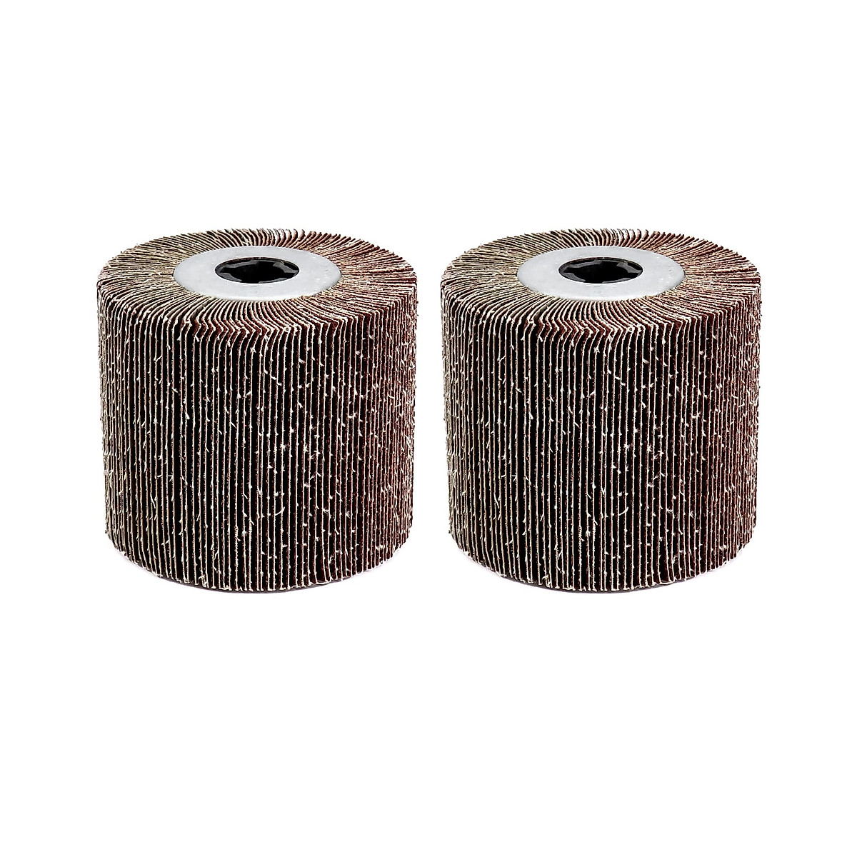 QWORK Flap Sanding Wheel, 2 Pack Wire Drawing Polishing Wheel, Aluminum Oxide Drum Burnishing Brush, 4.5" x 4" with 3/4"-4 Keyway (60 grit), Remove Rust/Weld Burr/Grinding