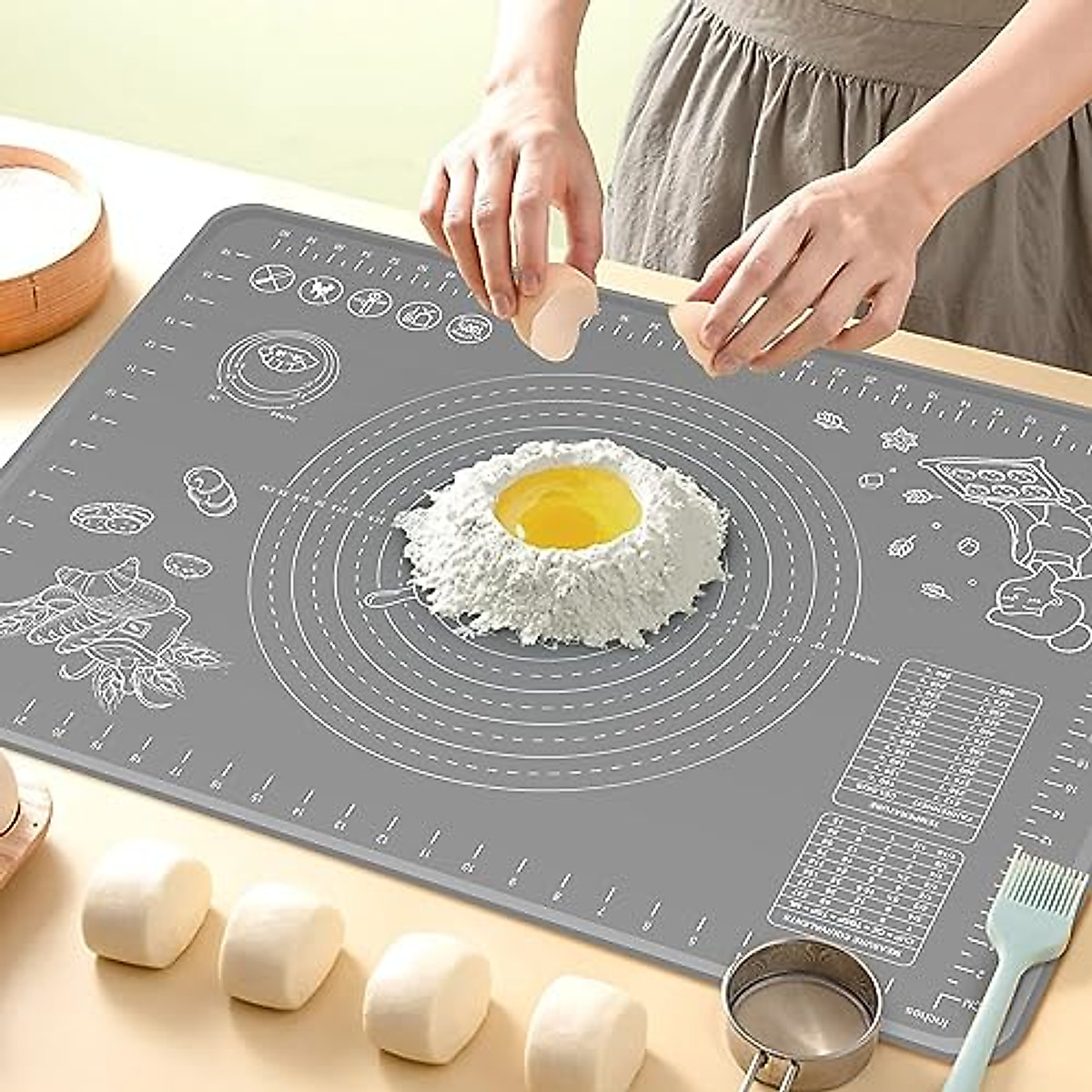 Silicone Baking Mat 32x24 inch, Extra Thick Non-stick Pastry Mat with Measurements and Edge Heightening, Food Grade Silicone for Countertop Dough Rolling Making Bread, Cookies, Pizza, Fondant, Pasta