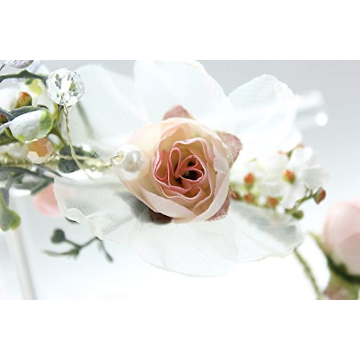 Vivivalue Pearl Flower Crown Floral Garland Headband Flower Halo Headpiece Hair Wreath Boho with Ribbon Party Wedding Festival Photos Pink