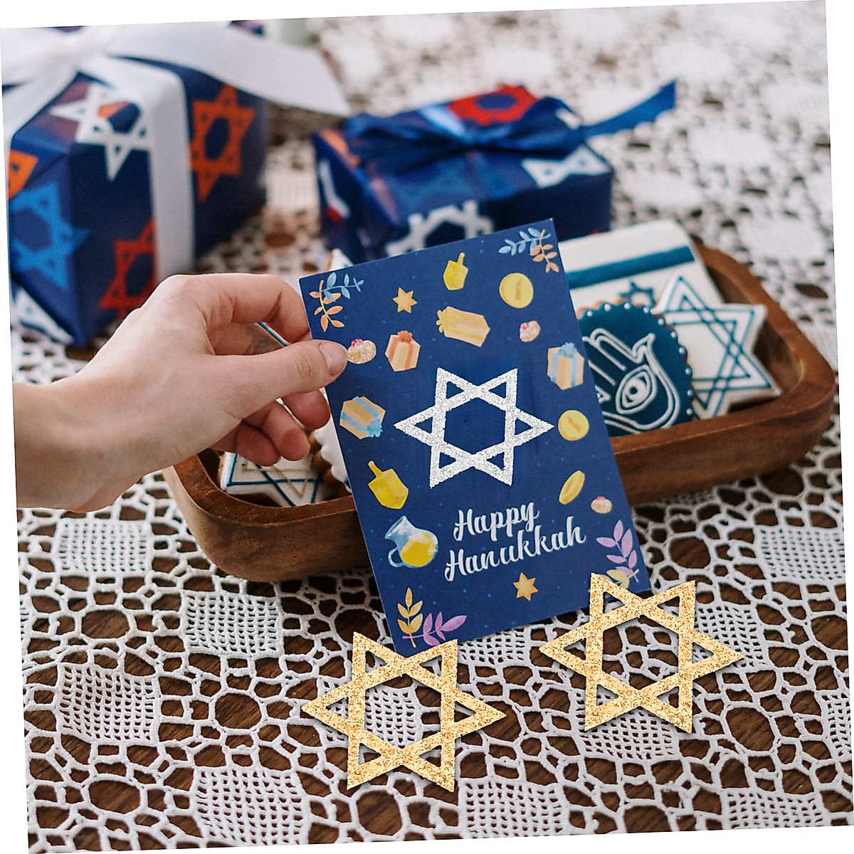 NOLITOY Party Table Decor 150 Pcs Hanukkah Decoration Accessories Christmas Non-woven Fabric Star Sequins