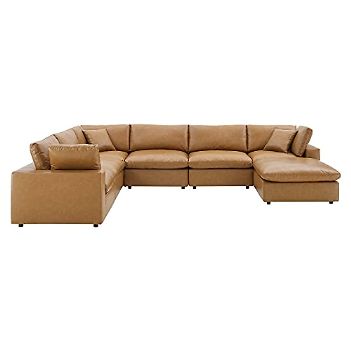 Modway Commix Modular Sofa, U Shaped Reclining Sectional, Tan Vegan Leather